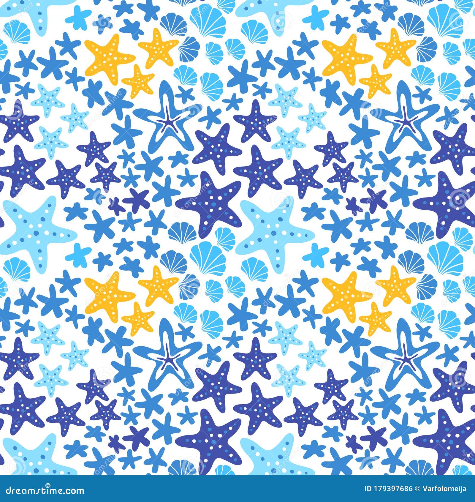 Sea Star Marine Seamless Pattern with Shell. Starfish Blue Background ...