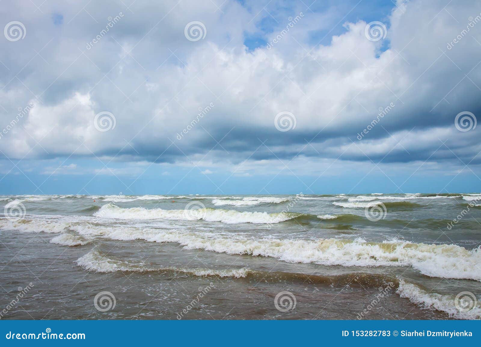 Sea Storm. Big Waves and Strong Wind in the Sea. Clouds in Sky Over ...