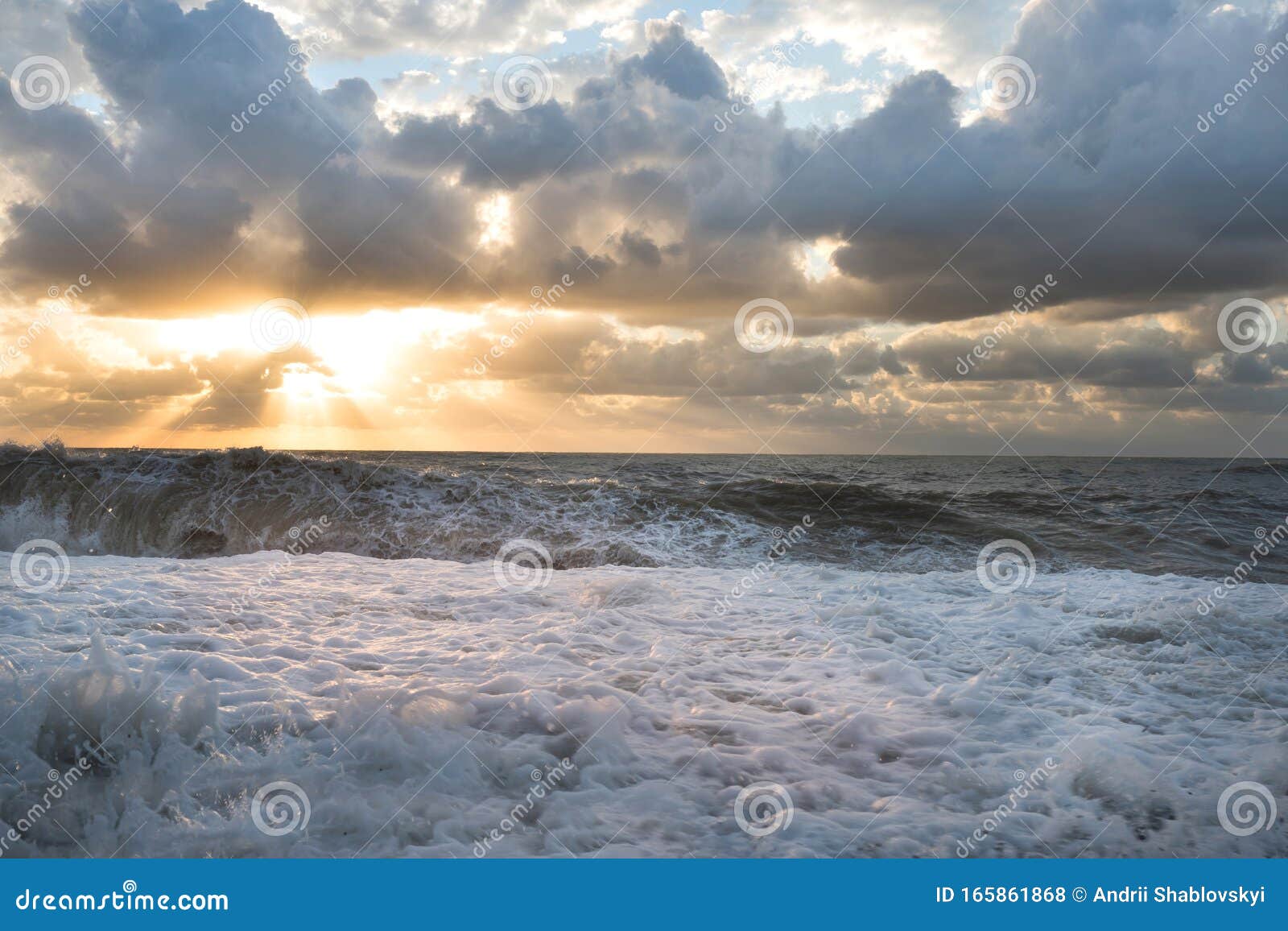 Sea storm on a sunset stock photo. Image of sunrise - 165861868