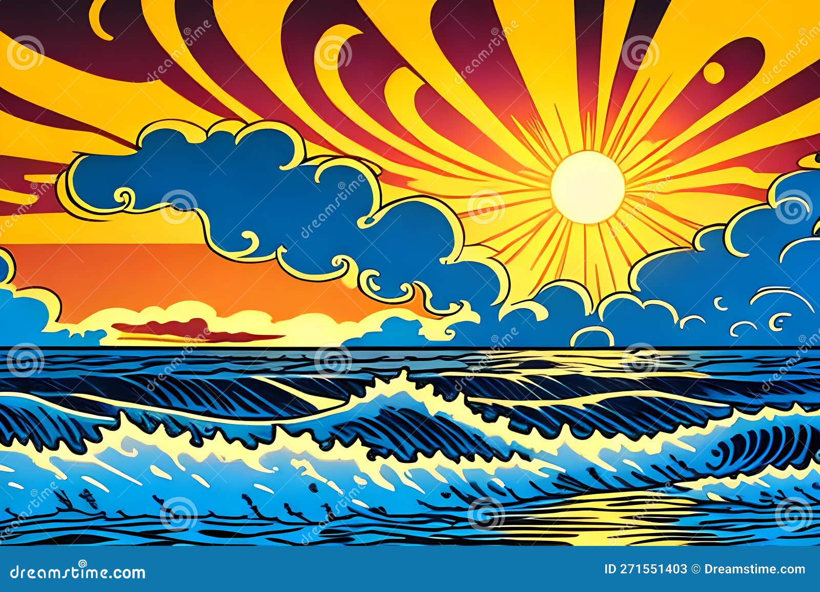 Sea sunset stock illustration. Illustration of comic - 271551403