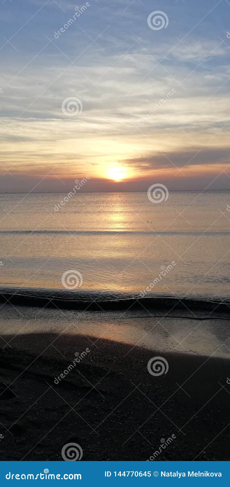 Sea Sunset Landscape. Solar Path on the Waves Rolling on the Sandy ...