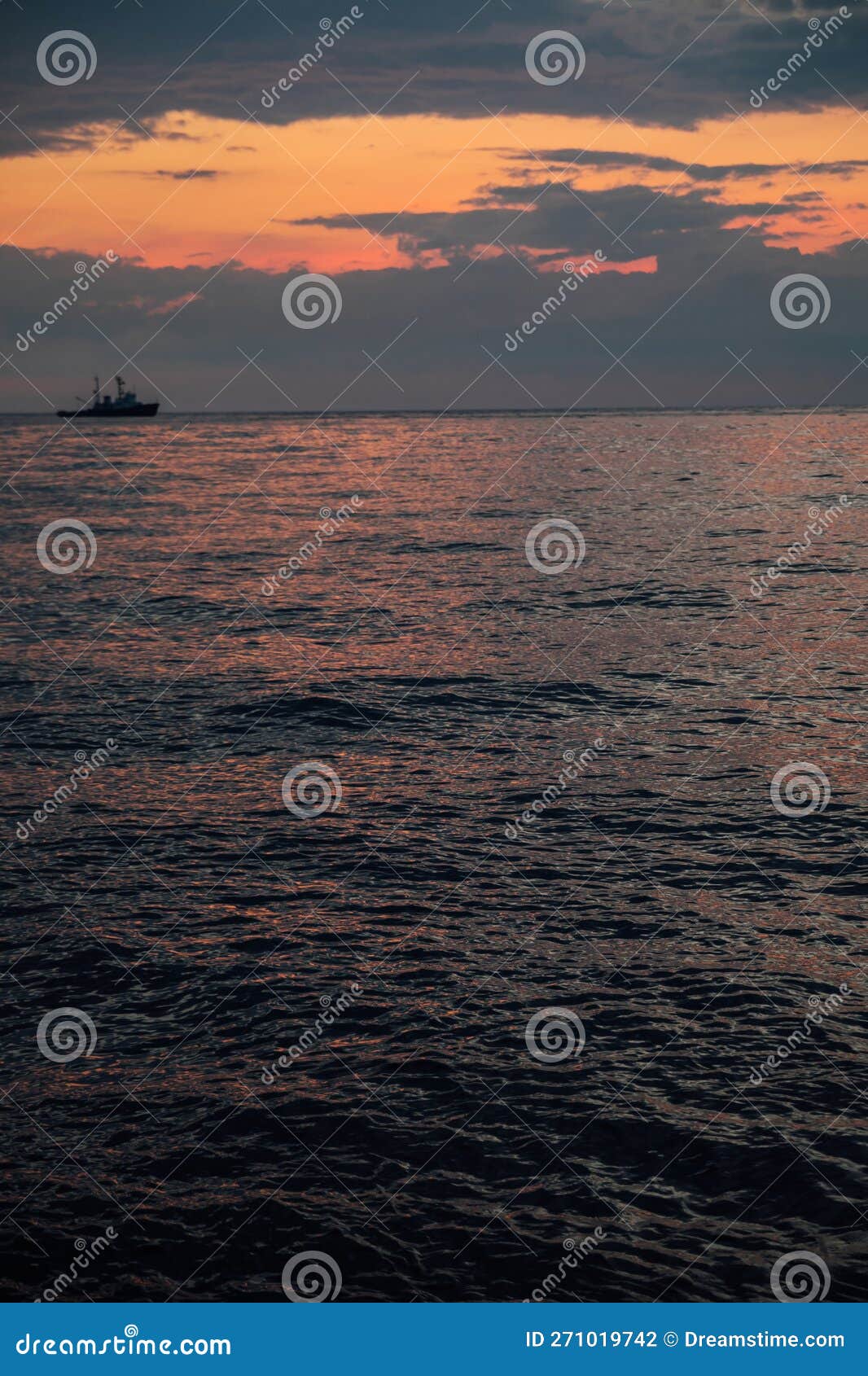 Sea with Sunset and Ship in the Distance Boat Trip Stock Photo - Image ...