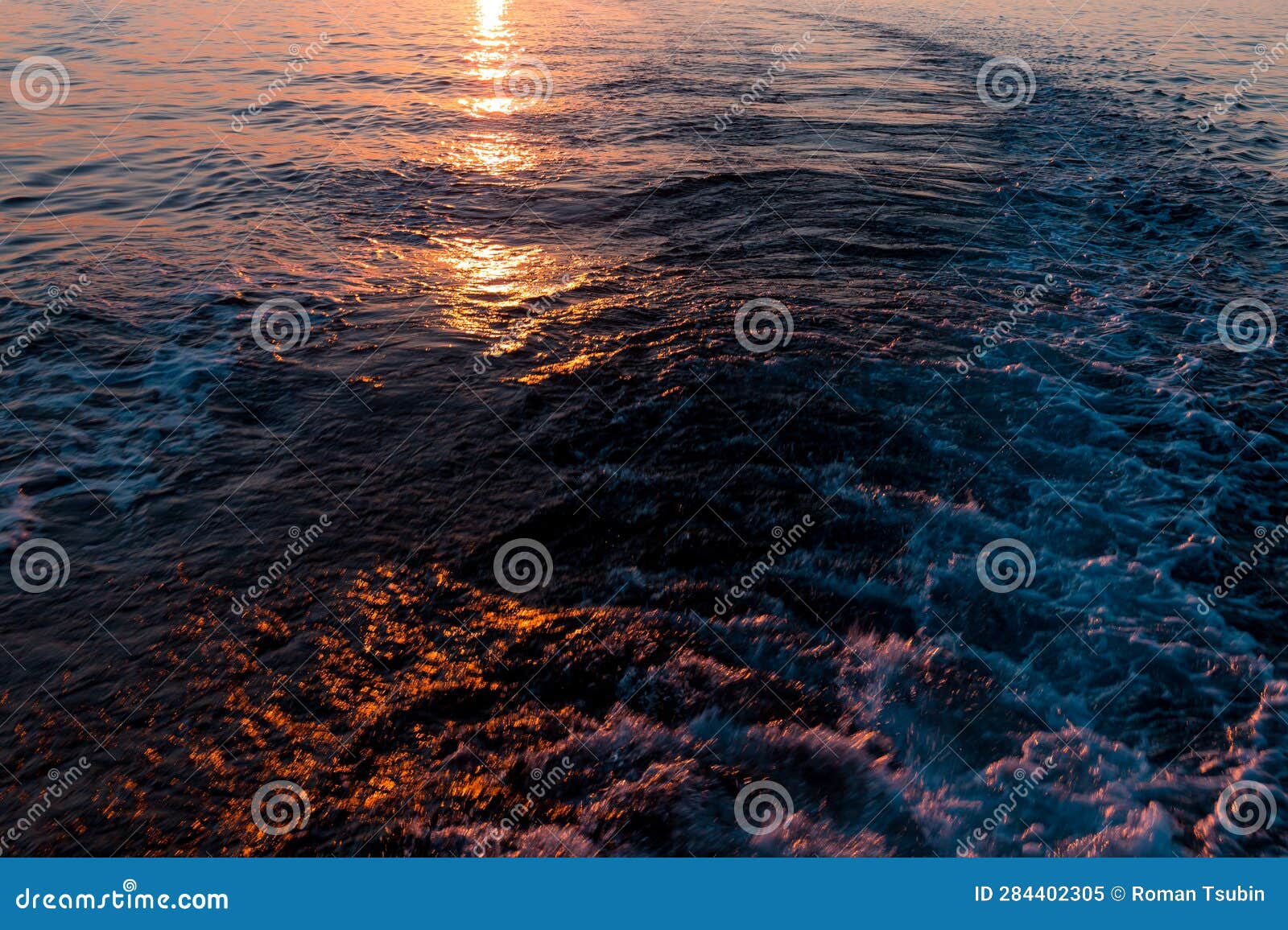 Sea sunset with ship trace stock image. Image of sunset - 284402305
