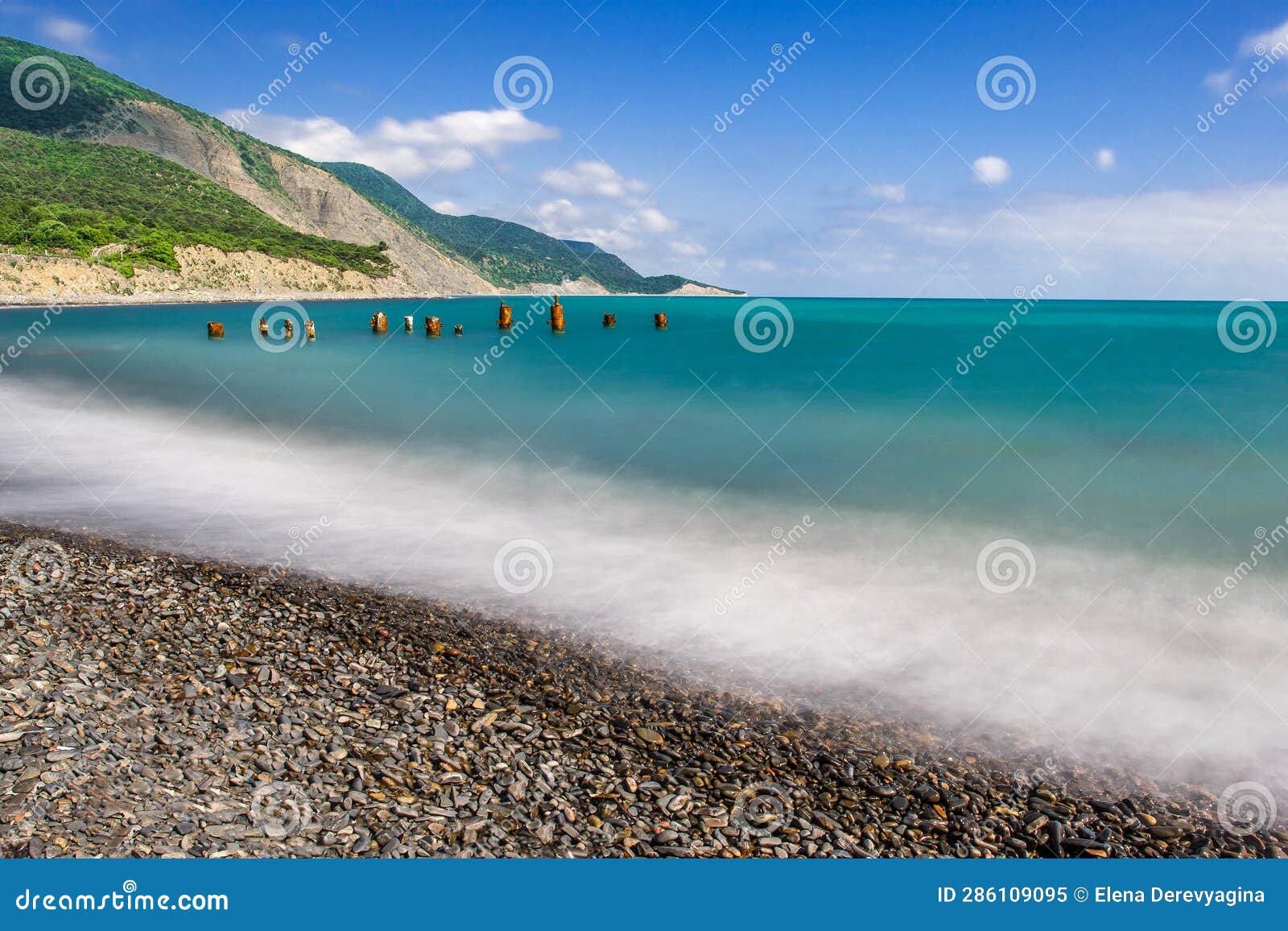 Sea and Sea Surf on Pebble Beach, Blurred Water Movement Stock Image ...