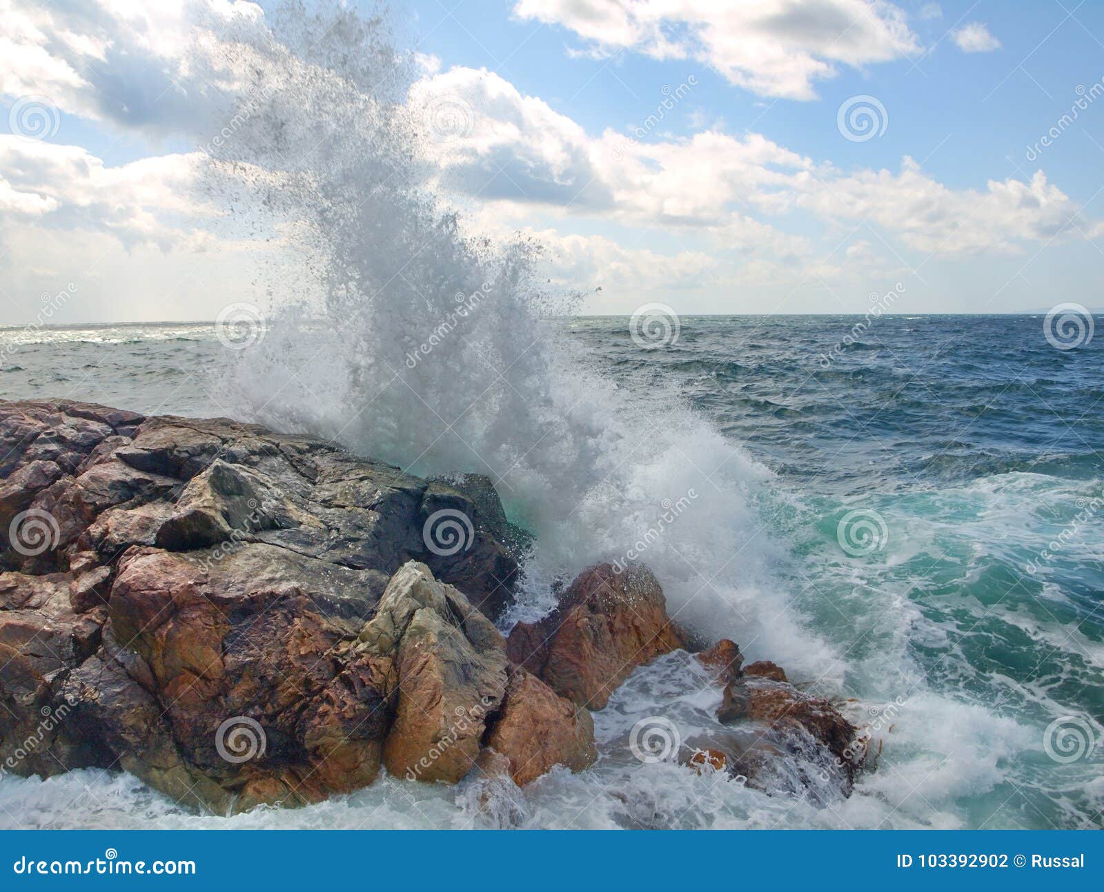 Sea Surf. Splits Waves Against Rocks in the Sea Stock Photo - Image of ...