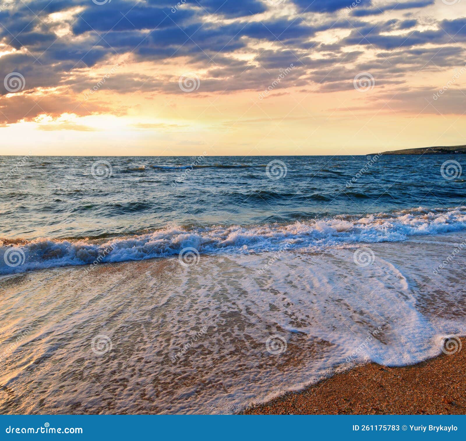Sea Surf Wave Break on Sunset Sandy Coastline Stock Image - Image of ...