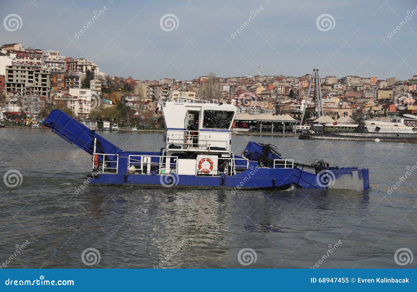 Sea Surface Cleaning Ship stock image. Image of industry - 68947455