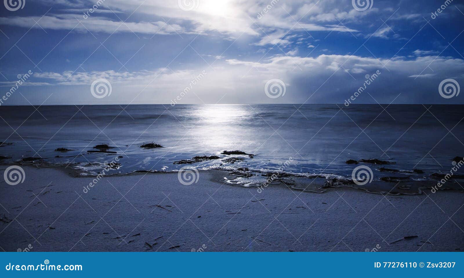 Sea Surface at Night Moonlight. Winter, Snow, Hoarfrost on Coast Stock ...