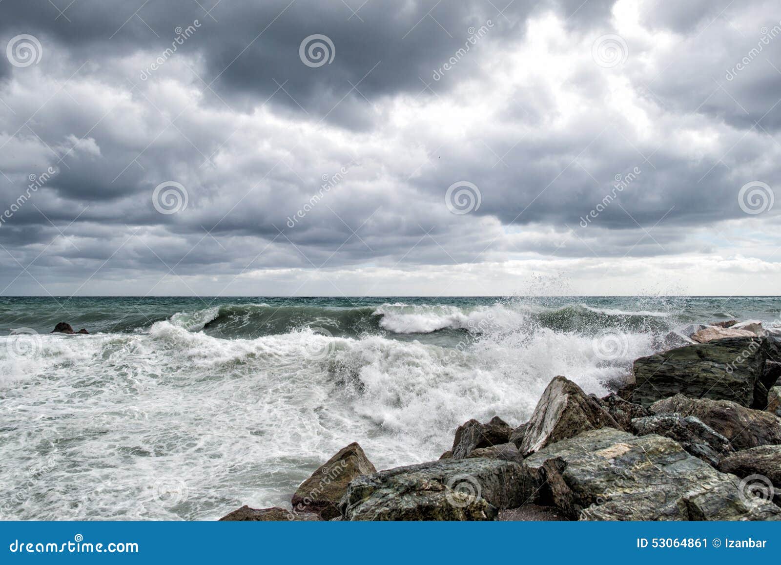 Sea in Tempest on Rocks Shore Stock Image - Image of jetty, shore: 53064861