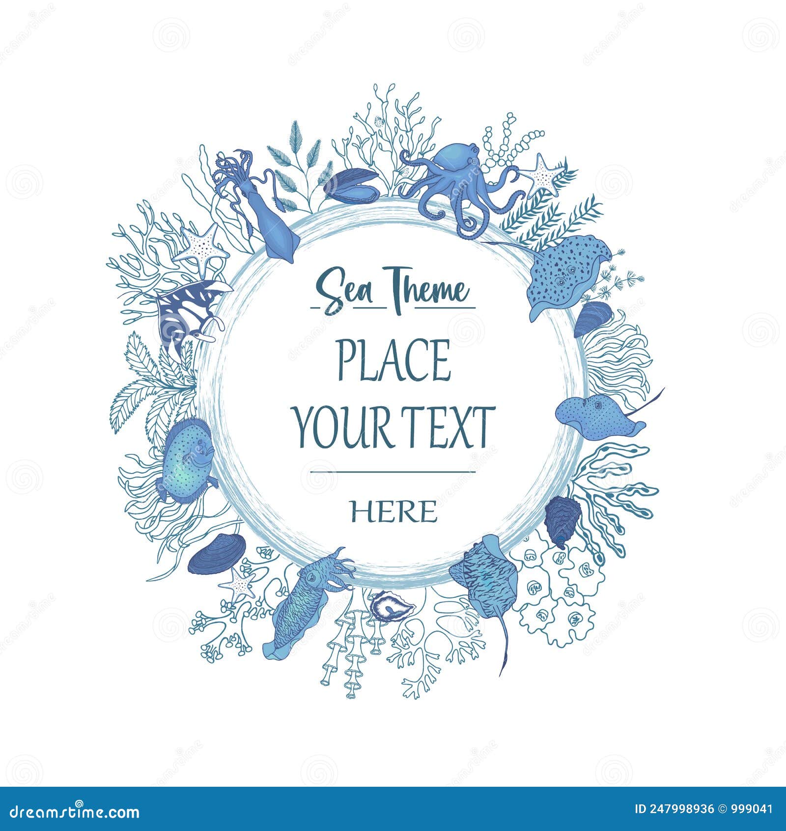 Sea Theme. Place for Text. Round Marine Frame Made of Animals and Algae ...