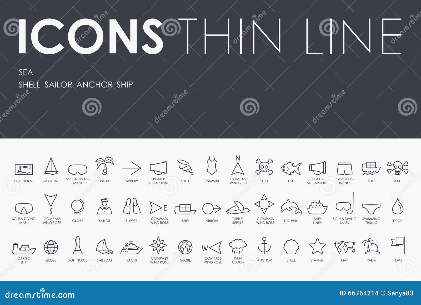 Sea Thin Line Icons stock vector. Illustration of summer - 66764214
