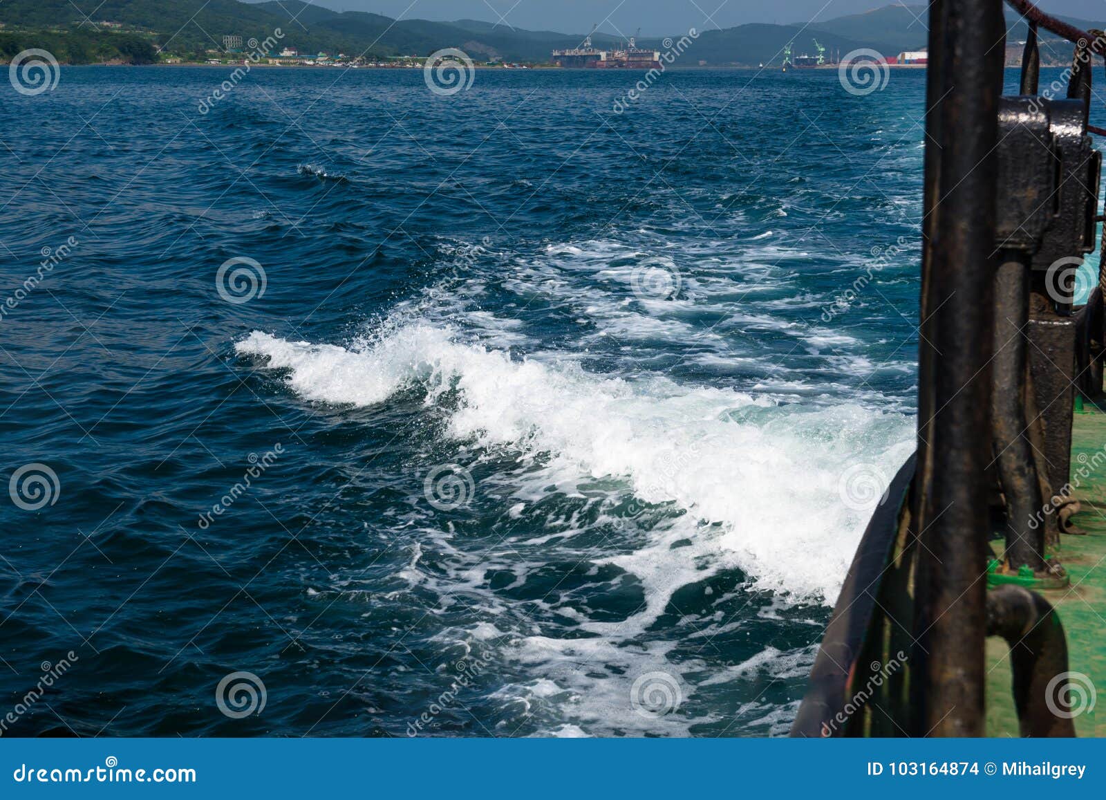 Sea Track Behind the Ship Railing. Stock Photo - Image of nautical ...