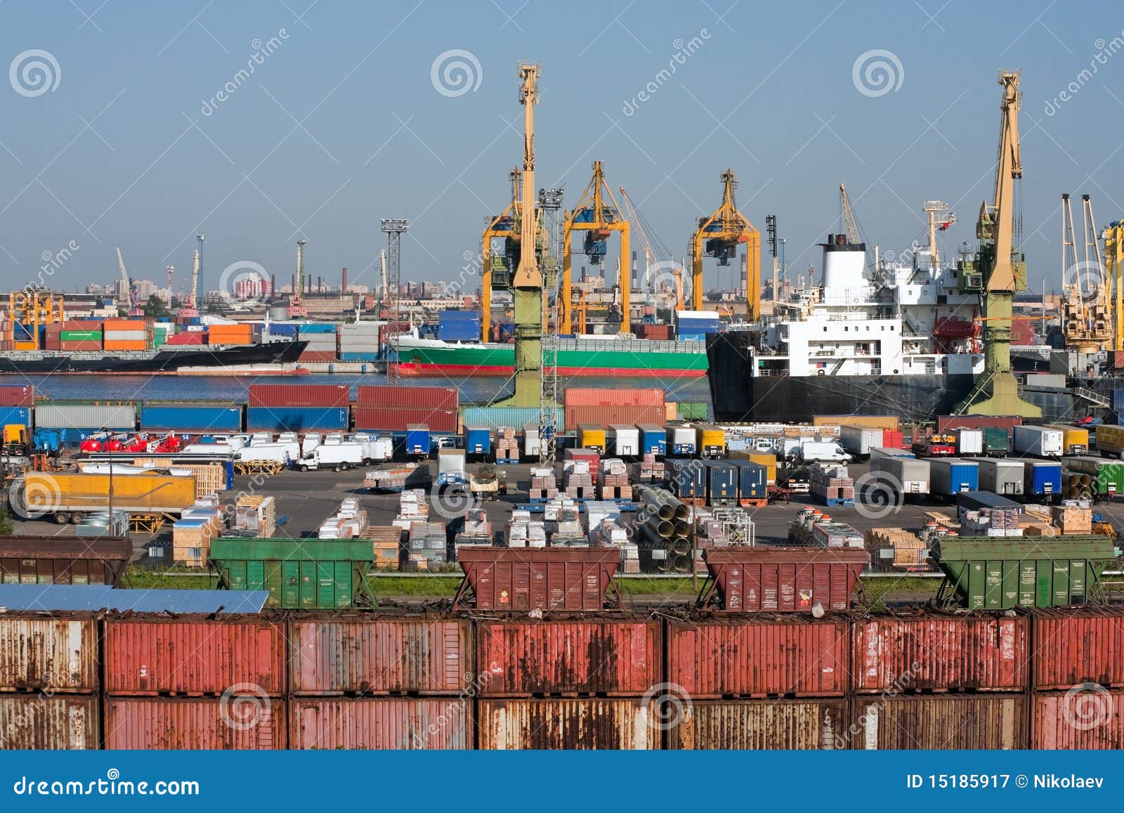 Sea trading port stock image. Image of carrier, cranes - 15185917