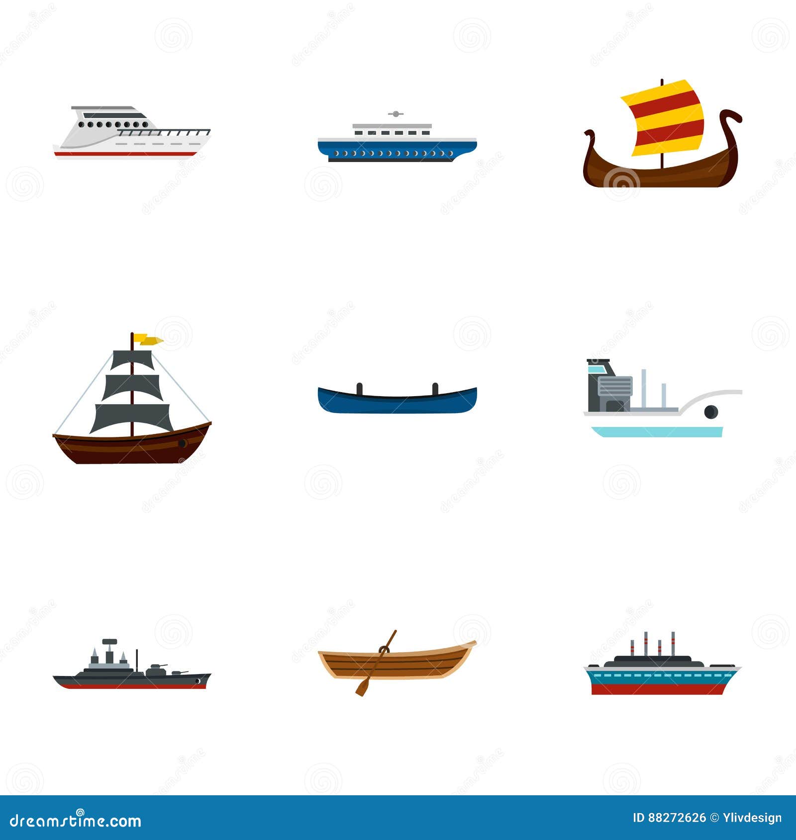 Sea Transport Icons Set, Flat Style Stock Vector - Illustration of ...