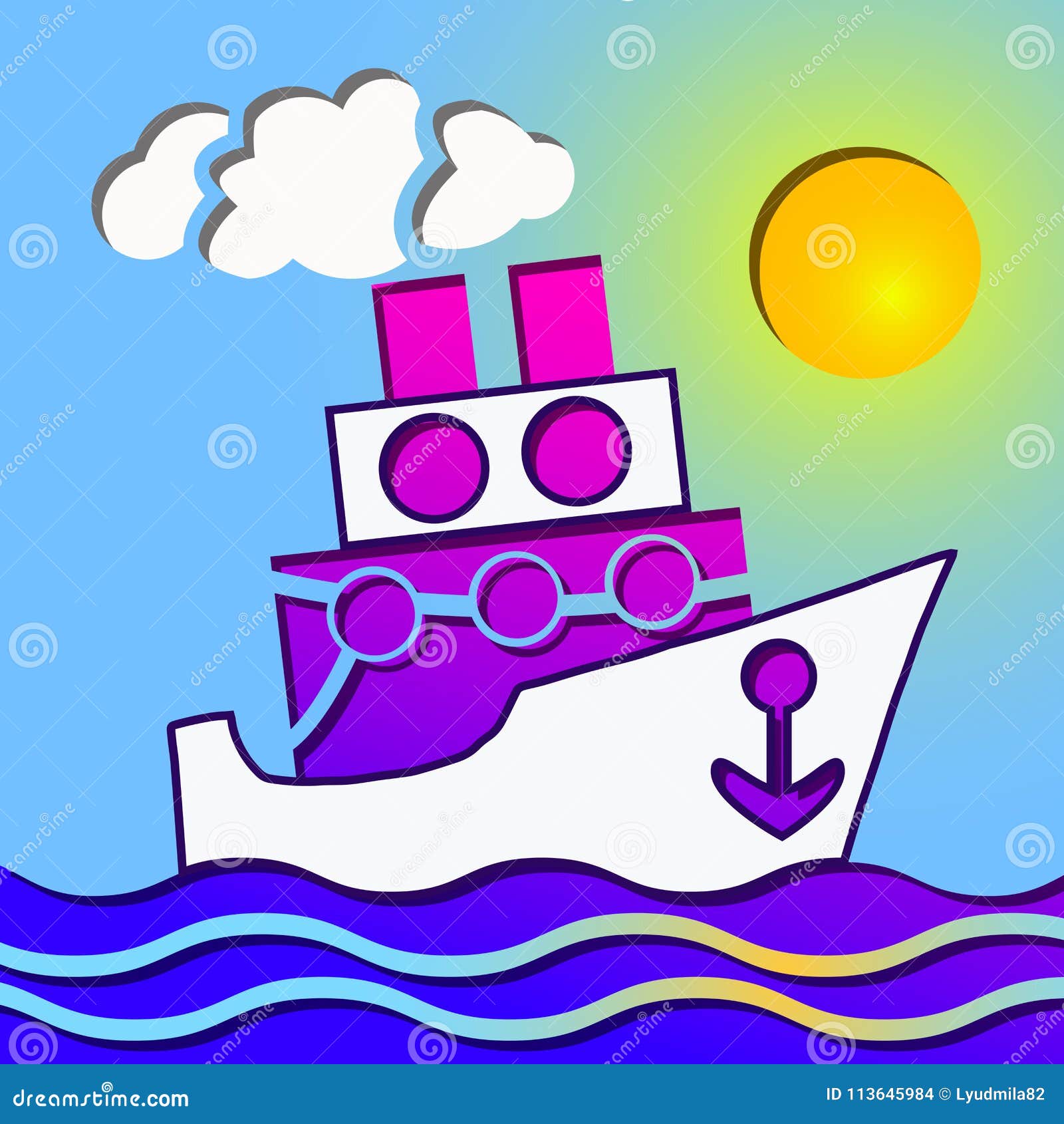 Sea trip on the ship. stock vector. Illustration of travel - 113645984