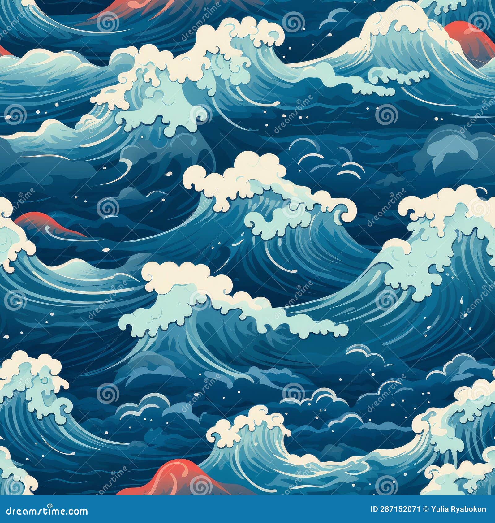 Sea Tsunami Wave Seamless Pattern. Generate Ai Stock Illustration ...