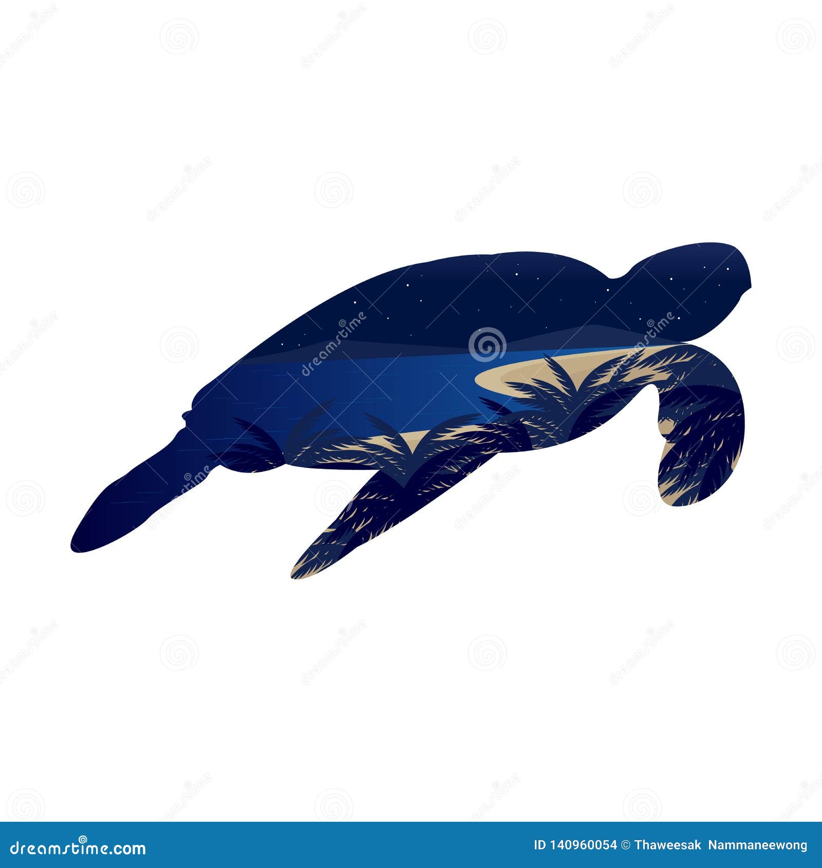 Sea Turtle Beach Island Landscape Conservation Environment Stock Vector ...