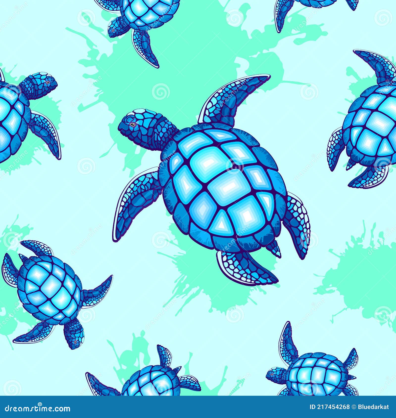 Sea Turtle Blue And Turquoise Vector Seamless Repeat Pattern ...
