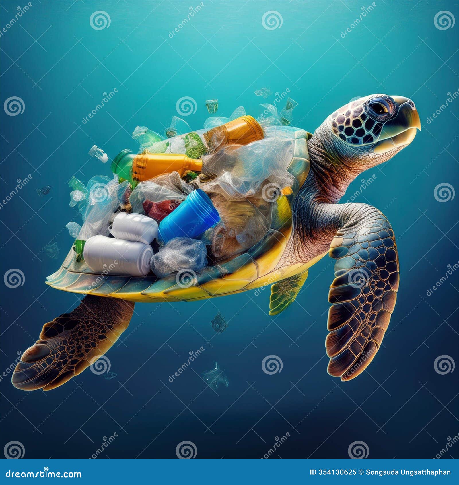 Sea Turtle Carrying Plastic Pollution Damage Conservation Stock ...