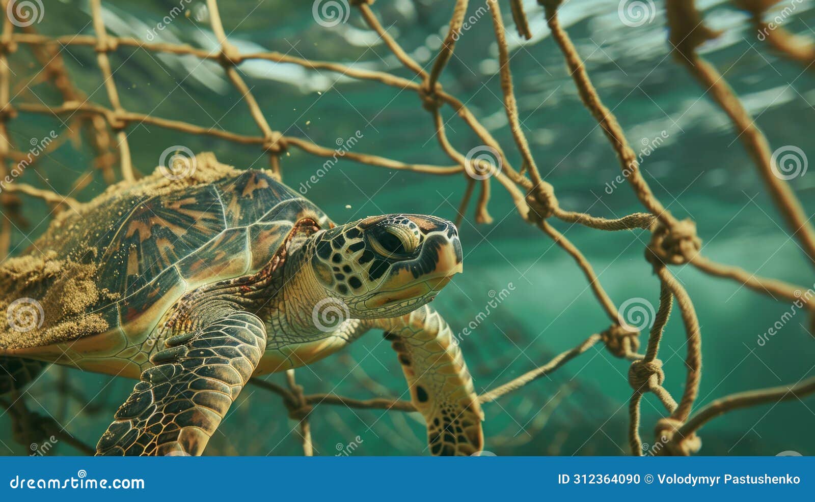 Sea Turtle Caught in Fishing Net Stock Photo - Image of loggerhead ...