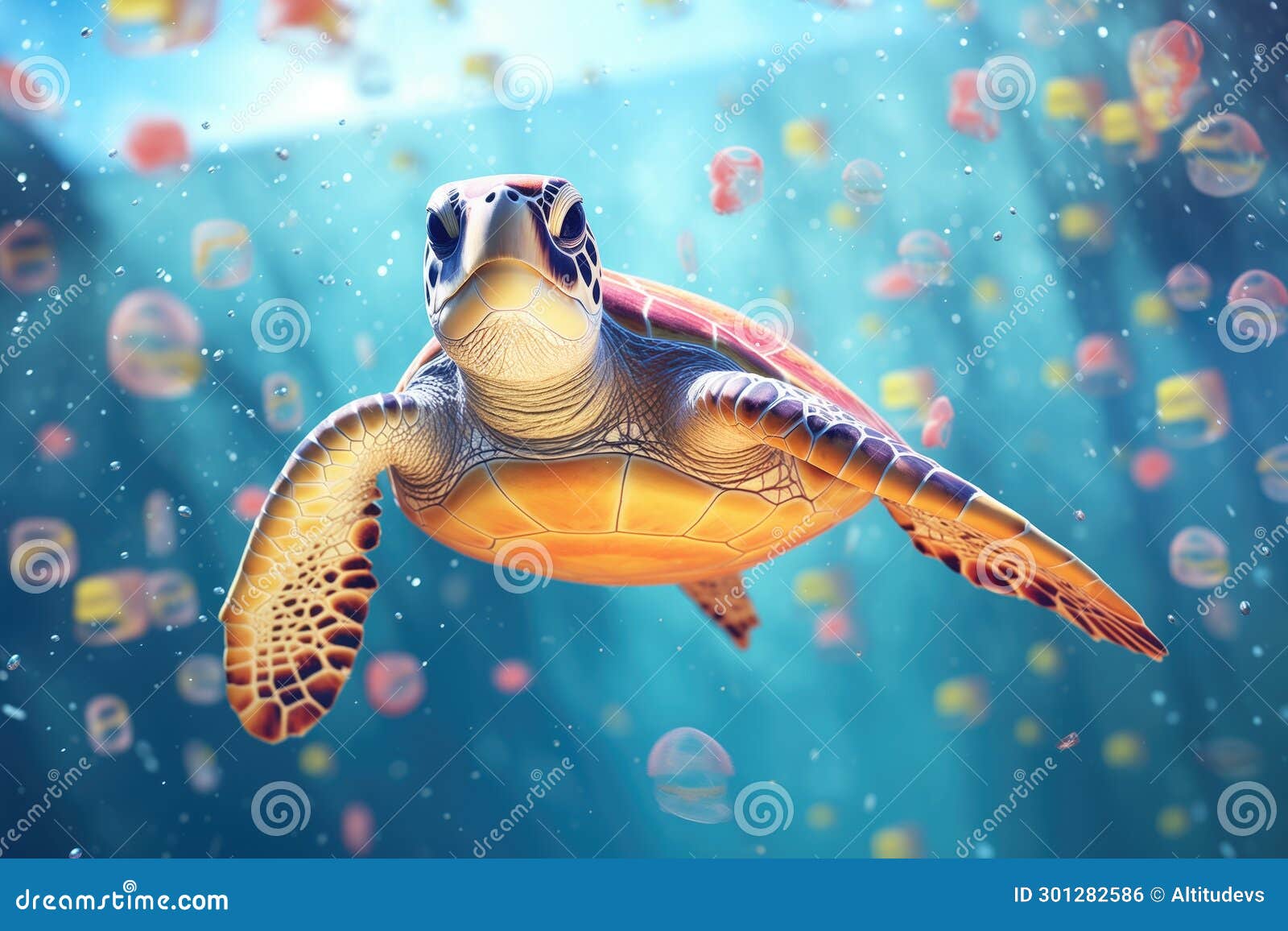 Sea Turtle Coming Up for Air with Bubbles Around Stock Illustration ...