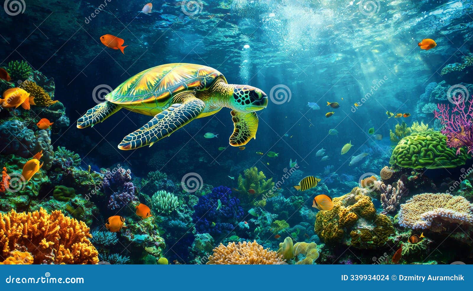 Sea Turtle Diving on Coral Reefs in the Red Sea Stock Photo - Image of ...