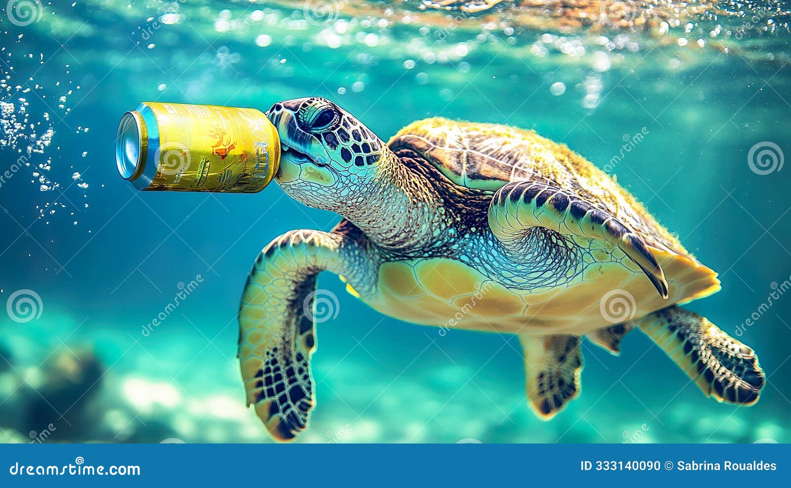 Sea Turtle Eating Can Trash Pollution in Ocean Environment Problem ...