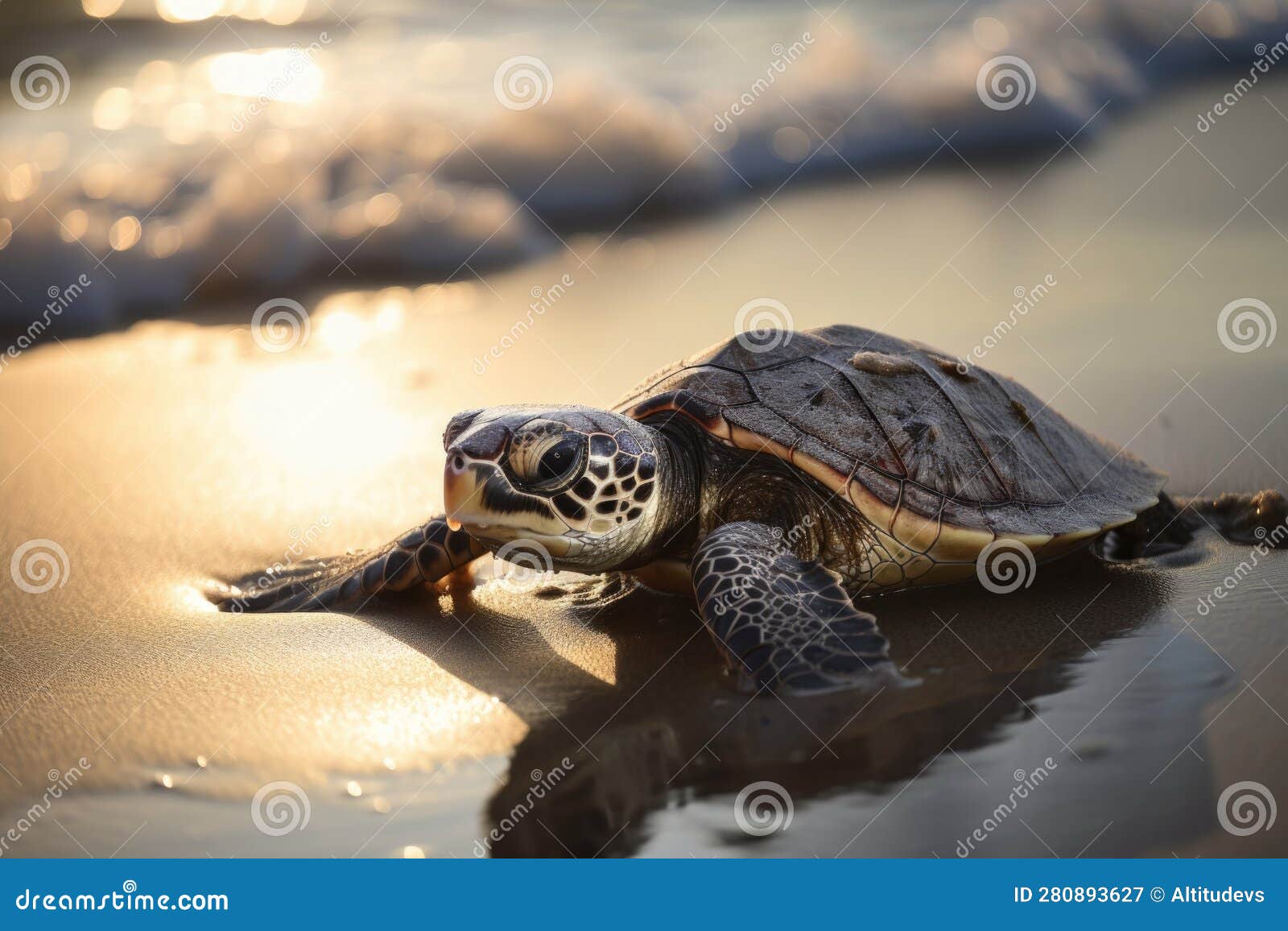 Sea Turtle Emerging from Its Shell, Revealing Its New Life Stock ...