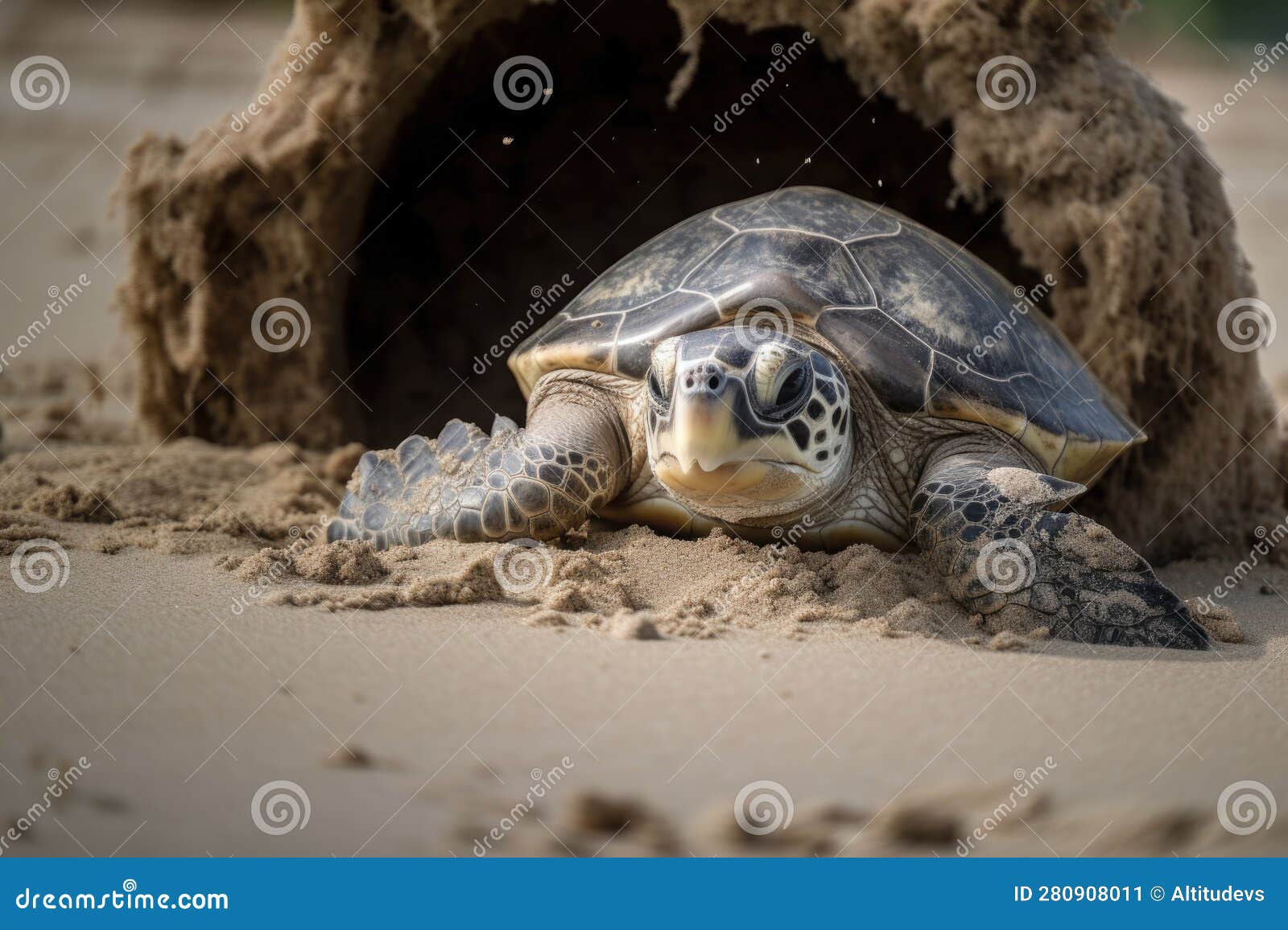 Sea Turtle Emerging from Its Shell, Revealing Its New Life Stock ...