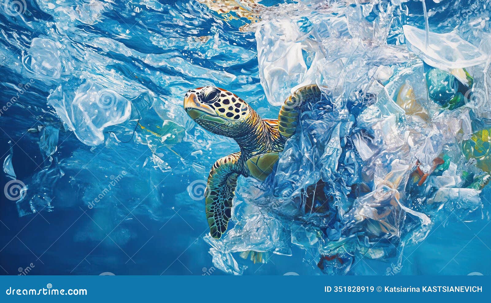 Sea Turtle Entangled in Ocean Plastic Waste Highlighting Ecology and ...