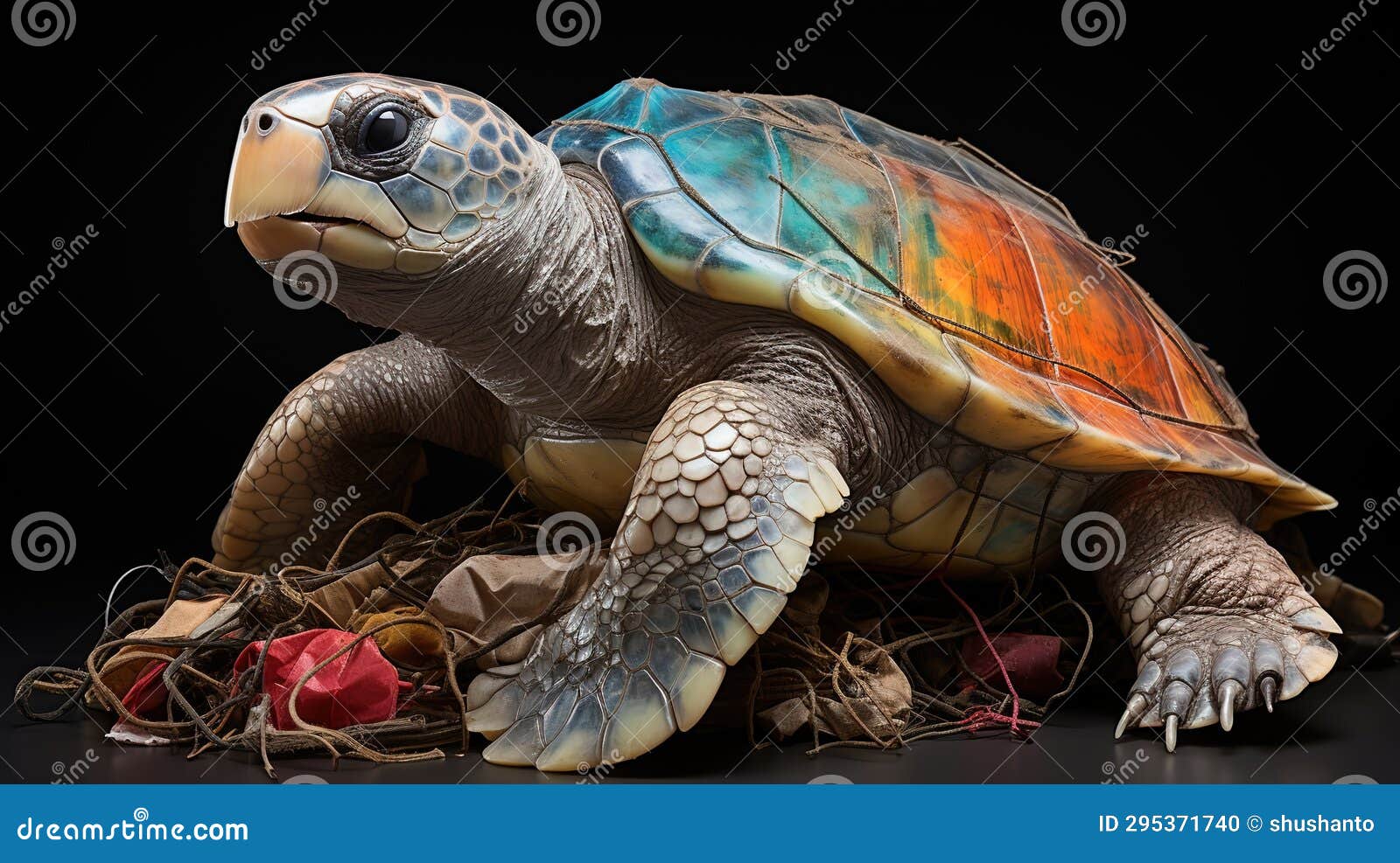 A Sea Turtle Entangled in Plastic Stock Photo - Image of endangered ...