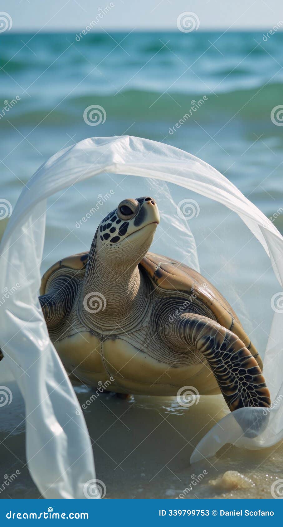 Sea Turtle Entangled in Plastic Bag AntiOcean Pollution Awareness Campaign Stock Illustration ...