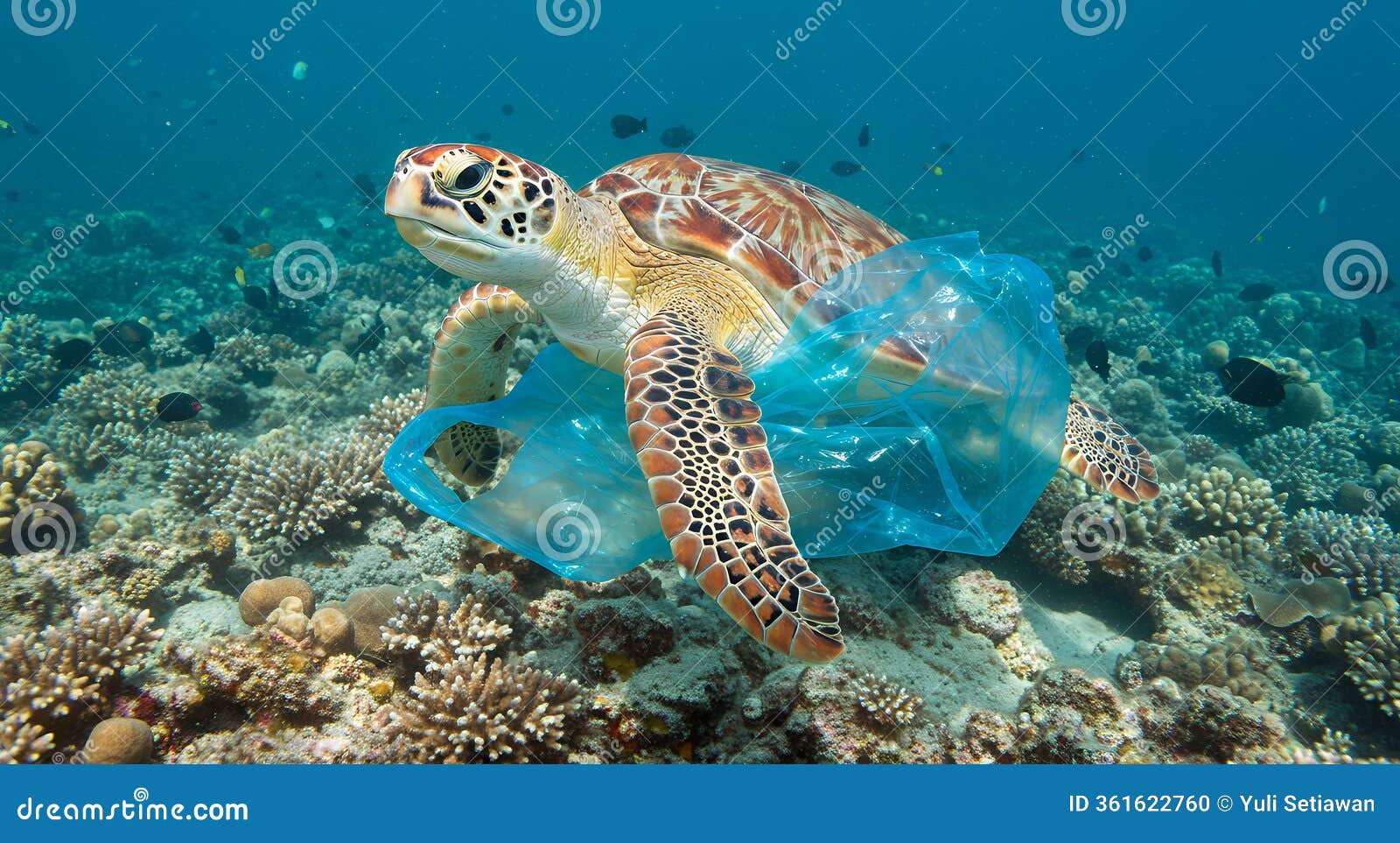Sea Turtle Entangled in Plastic Pollution, an Ocean Environmental Concern Stock Illustration ...