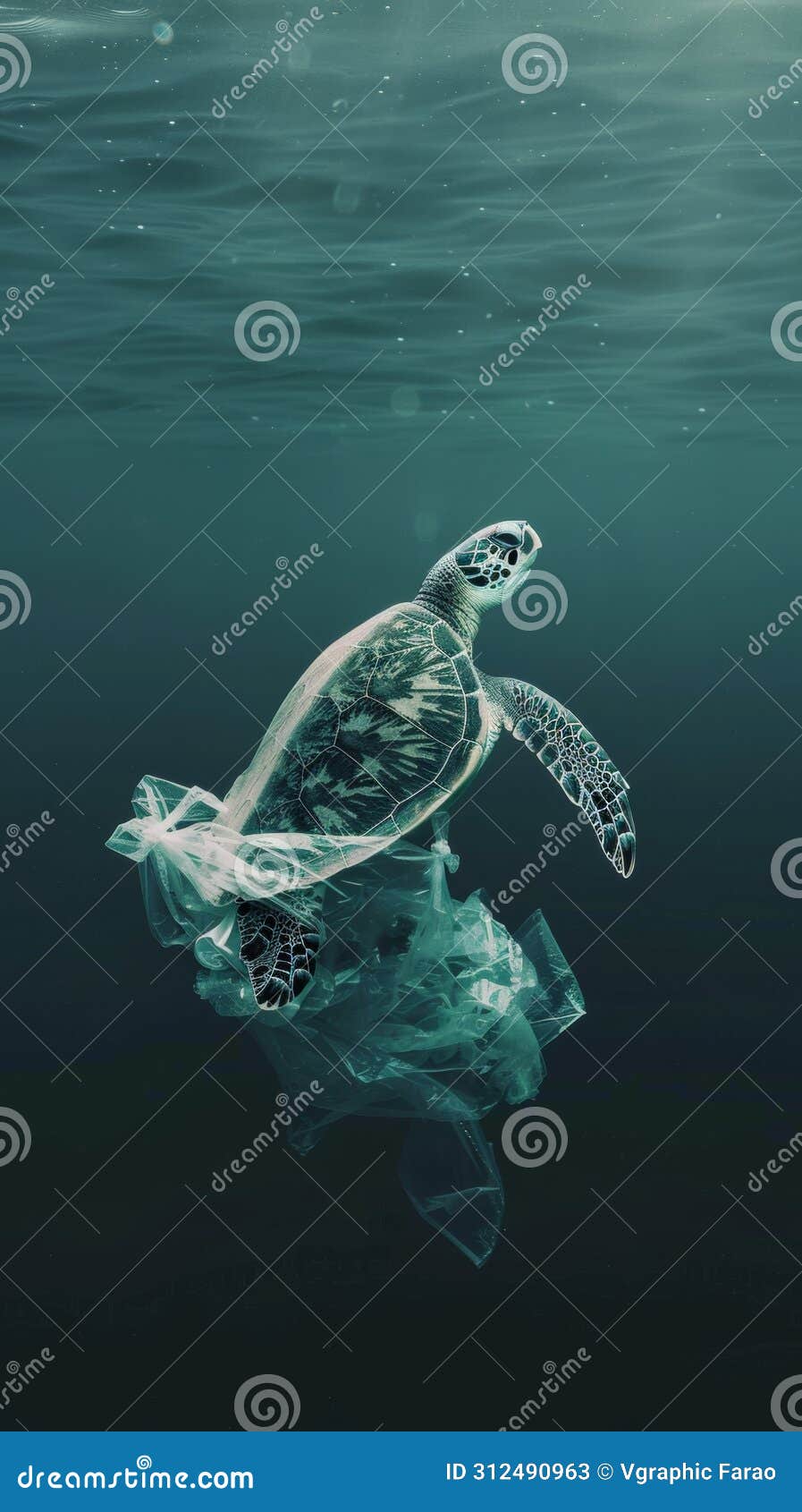 Sea Turtle Entangled in Plastic Underwater Stock Image - Image of ...