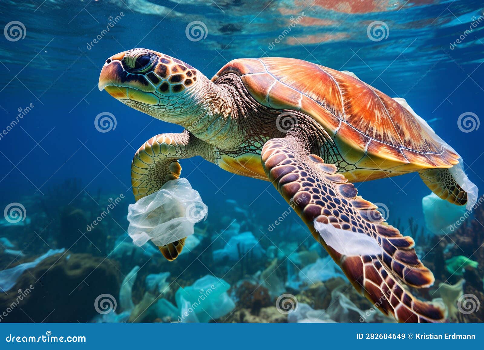 Sea Turtle Ensnared In Plastic Netting, A Tragic Consequence Of ...