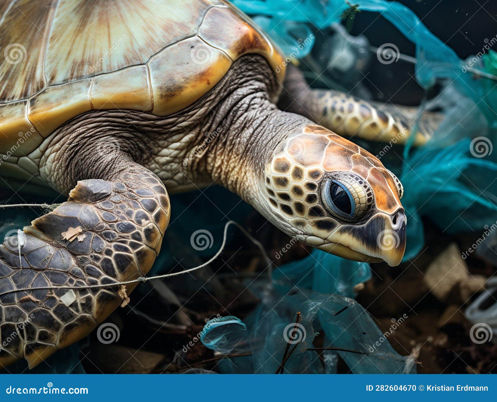 Sea Turtle Ensnared In Plastic Netting, A Tragic Consequence Of ...