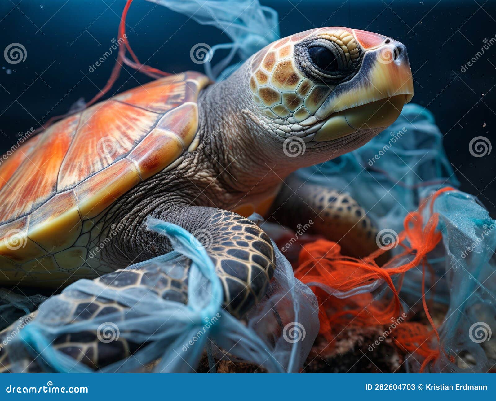 Sea Turtle Ensnared In Plastic Netting, A Tragic Consequence Of ...
