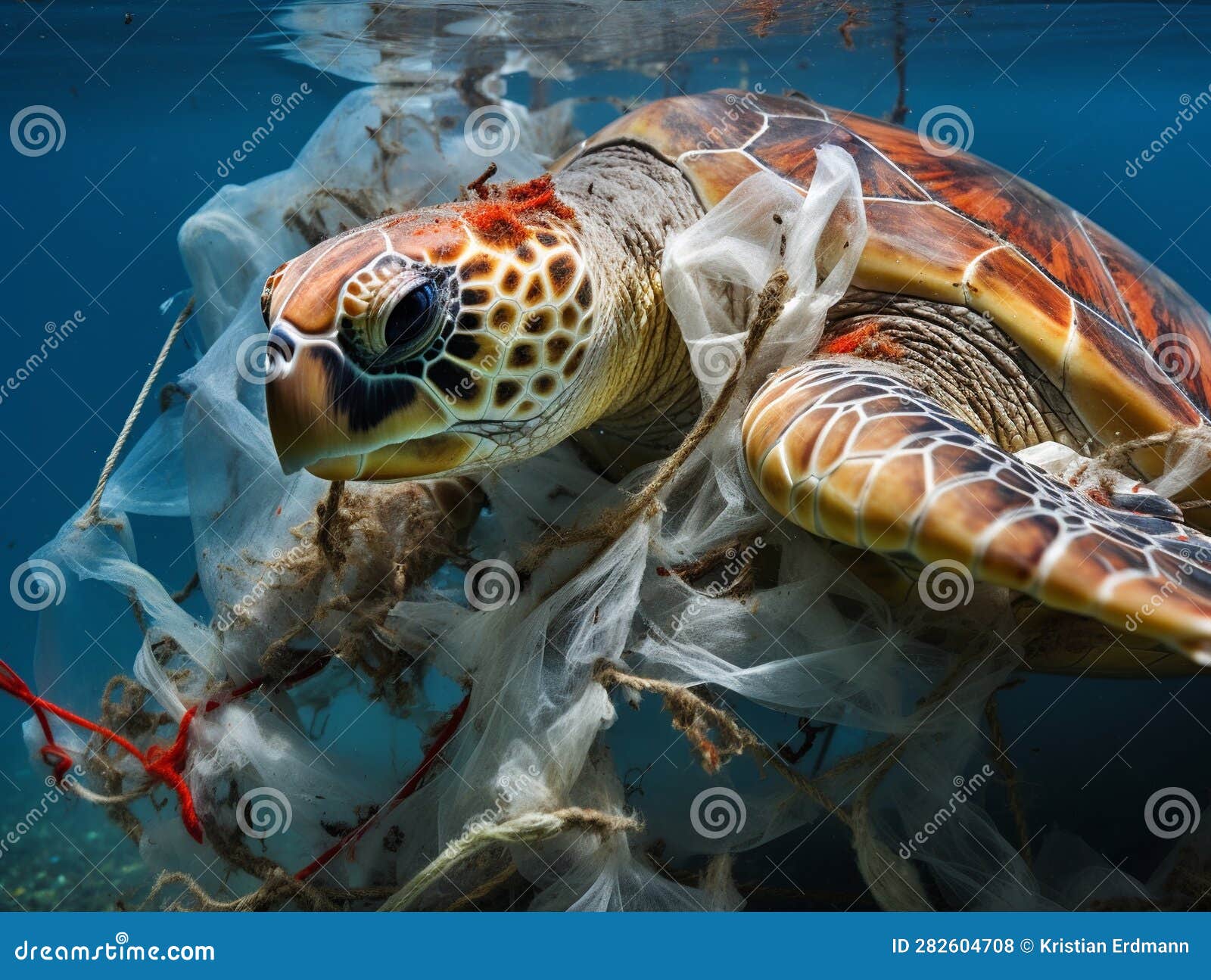 Sea Turtle Entangled: Stark Reminder of Marine Plastic Pollution Stock ...