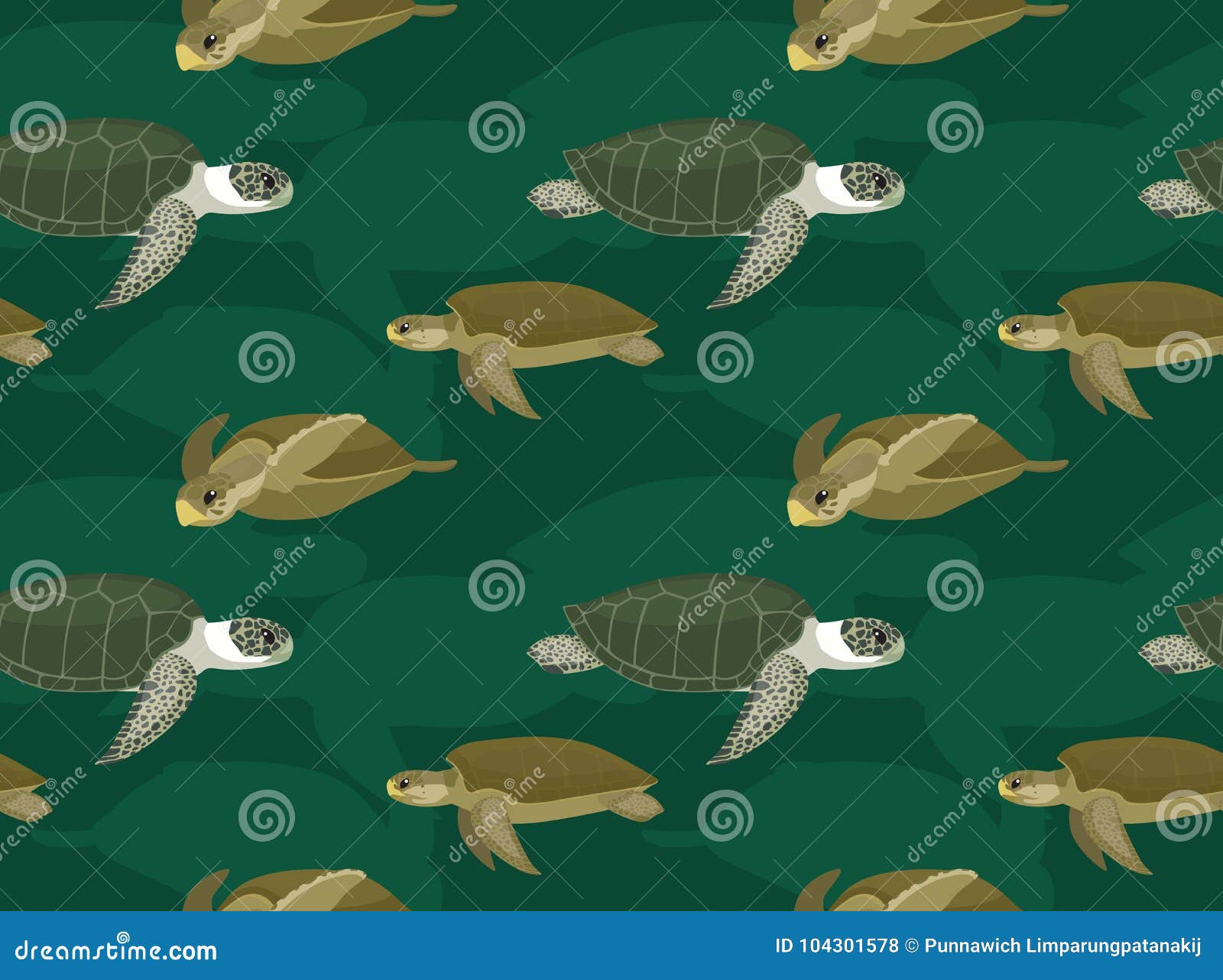 Sea Turtle Flatback Cartoon Seamless Wallpaper Stock Vector ...