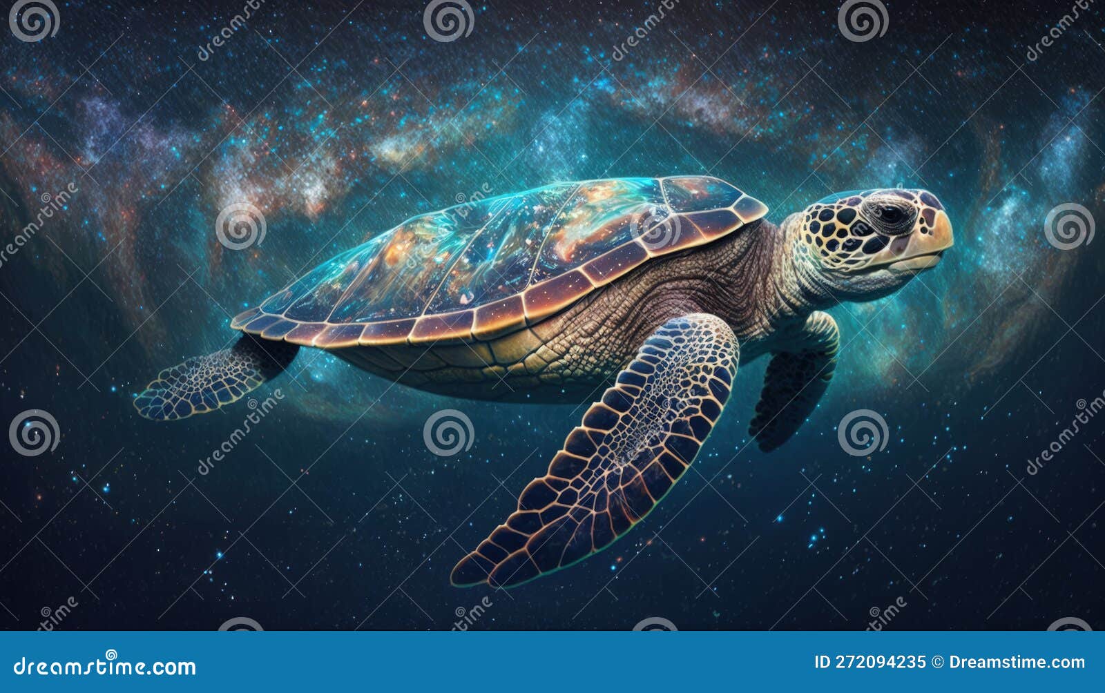 Sea turtle flying in space stock illustration. Illustration of glitter ...
