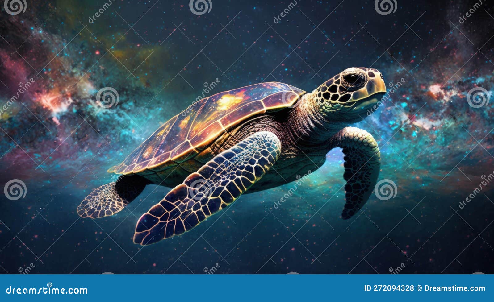 Sea turtle flying in space stock illustration. Illustration of swimming ...