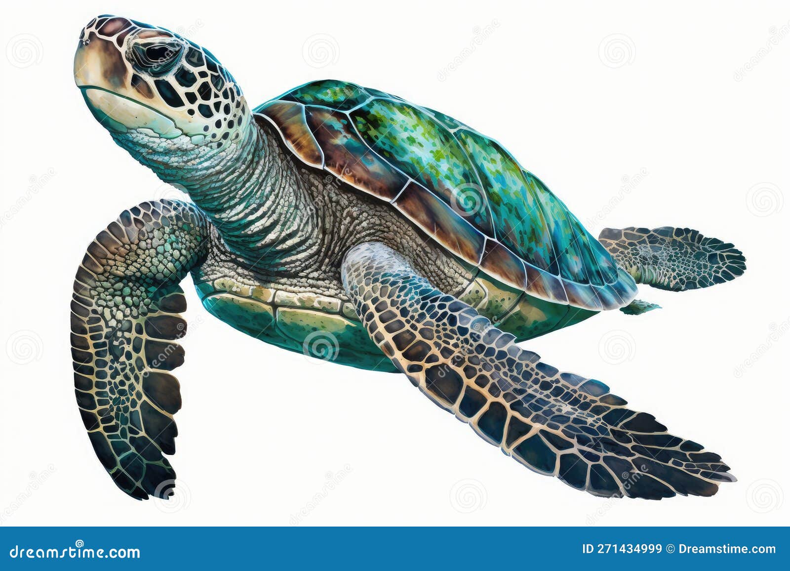 Full Body Sea Turtle Watercolor, Close Up Predator Animals Wildlife ...