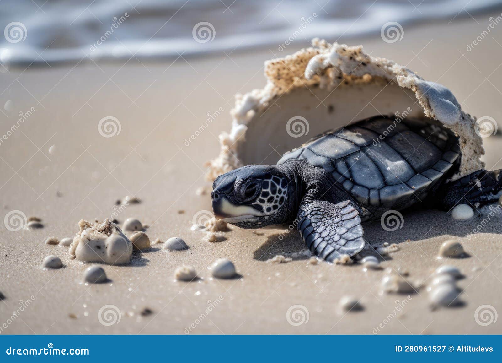 Sea Turtle Hatching, with Flippers and Shell Visible Stock Illustration ...