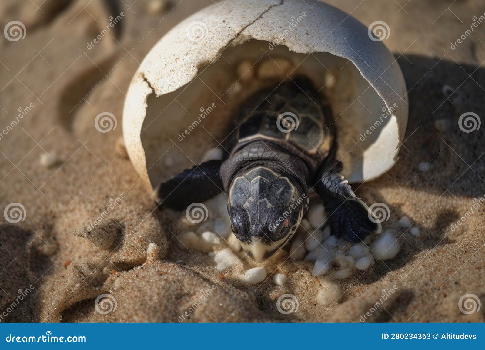 Sea Turtle Hatchling, Emerging from Its Eggshell and Taking Its First ...