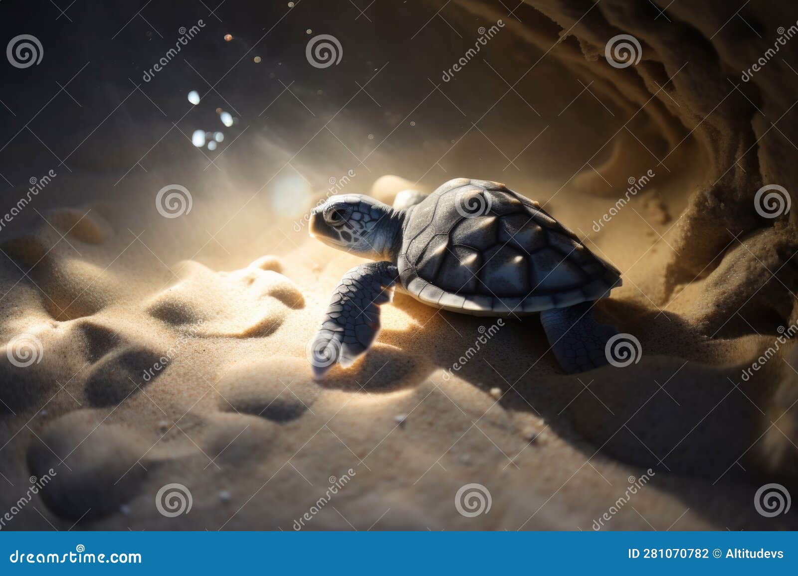 Sea Turtle Hatchling Emerging from Its Shell, Surrounded by Shining ...