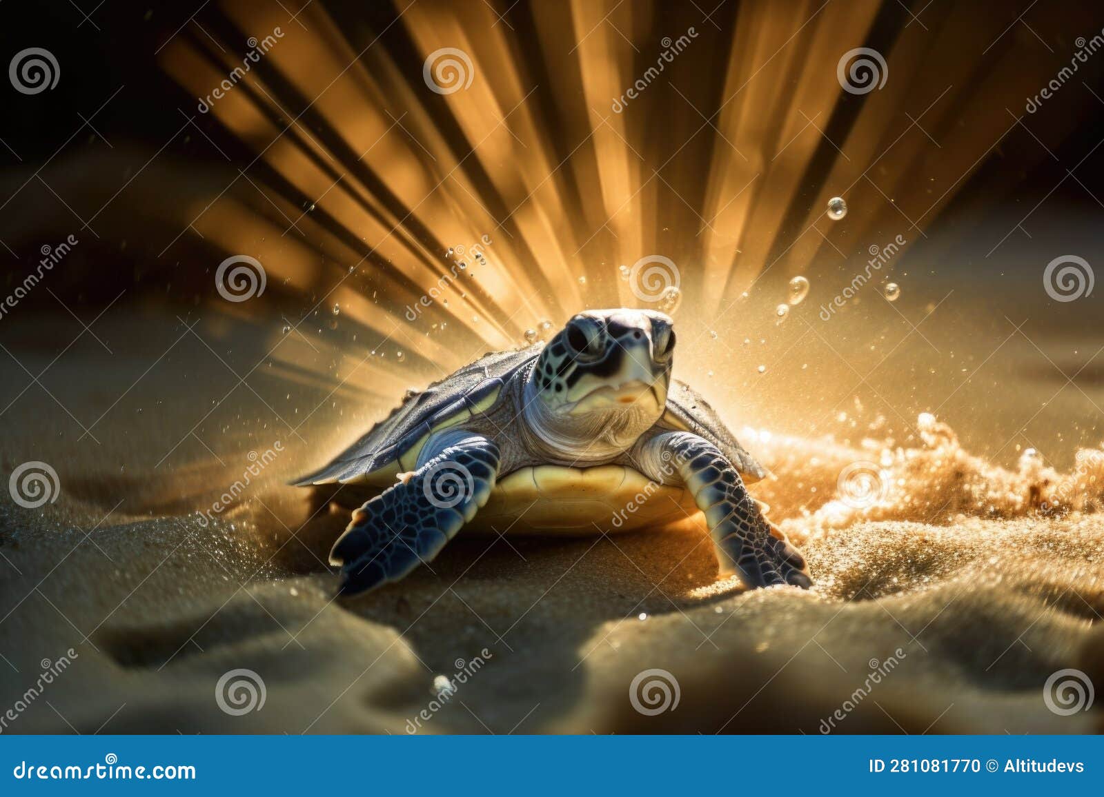 Sea Turtle Hatchling Emerging from Its Shell, Surrounded by Shining ...