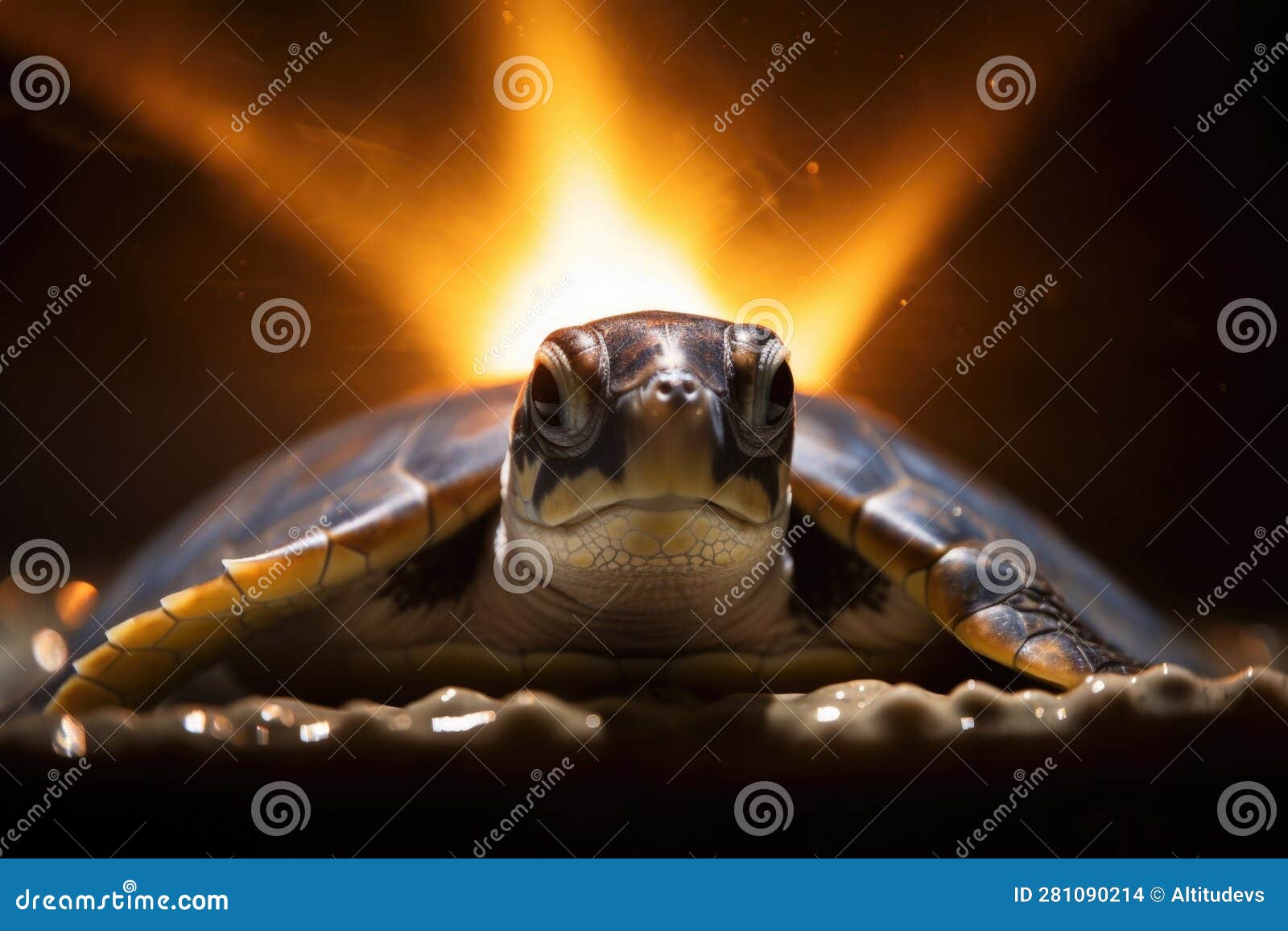 Sea Turtle Hatchling Emerging from Its Shell, Surrounded by Shining ...