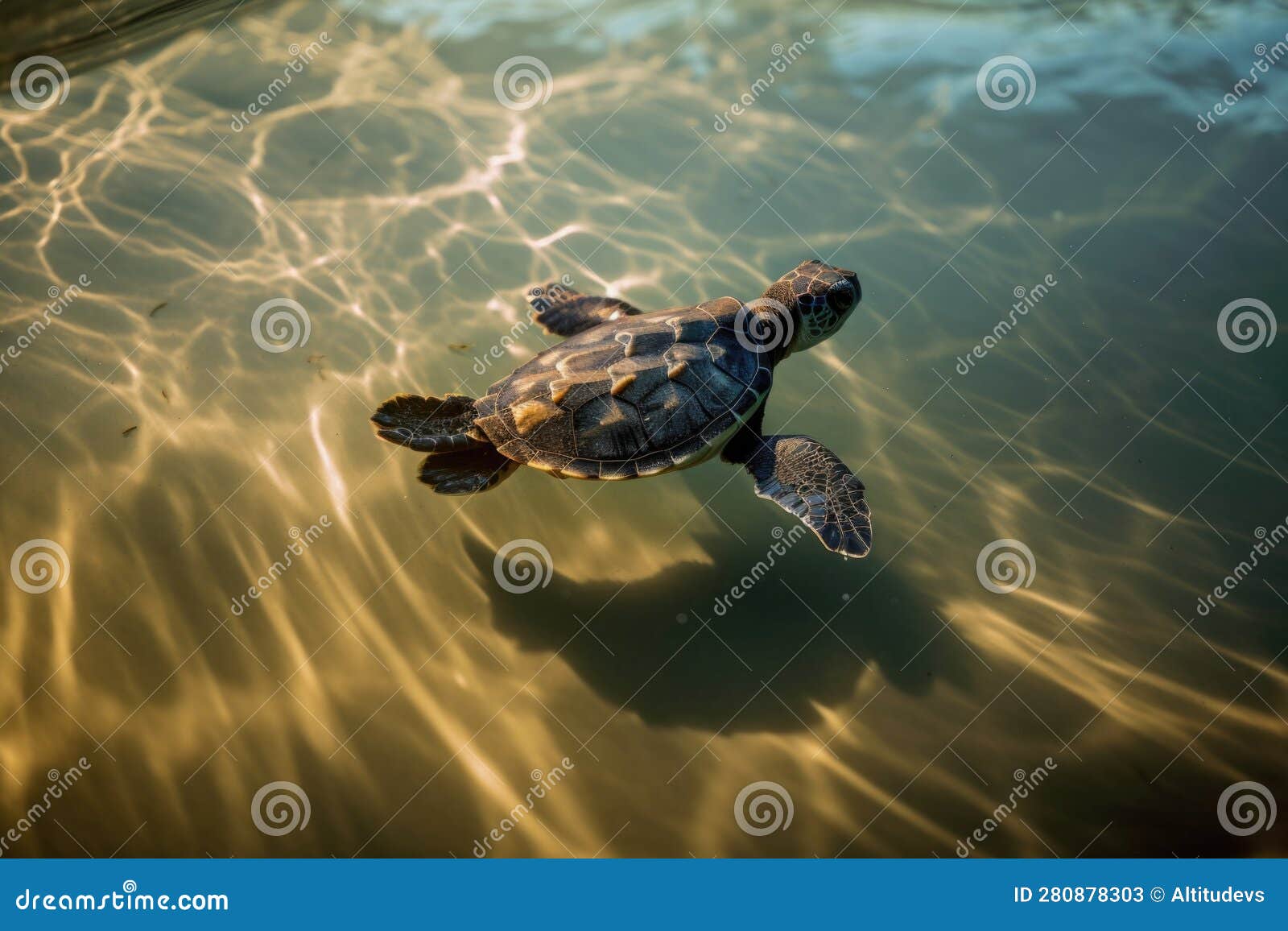 Sea Turtle Hatchling Swimming Toward the Sunlight for the First Time ...