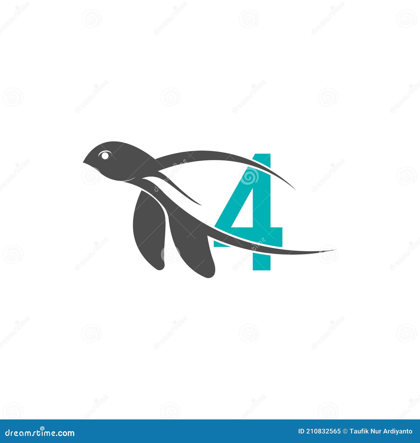 Sea Turtle Icon with Number 4 Logo Design Illustration Stock Vector ...