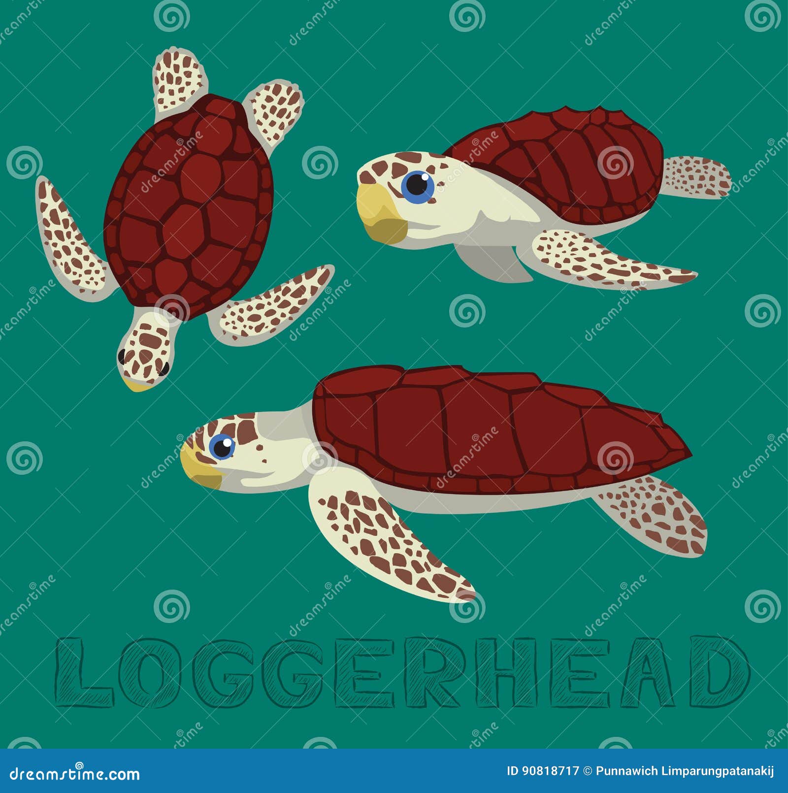 Sea Turtle Loggerhead Cartoon Vector Illustration Stock Vector ...